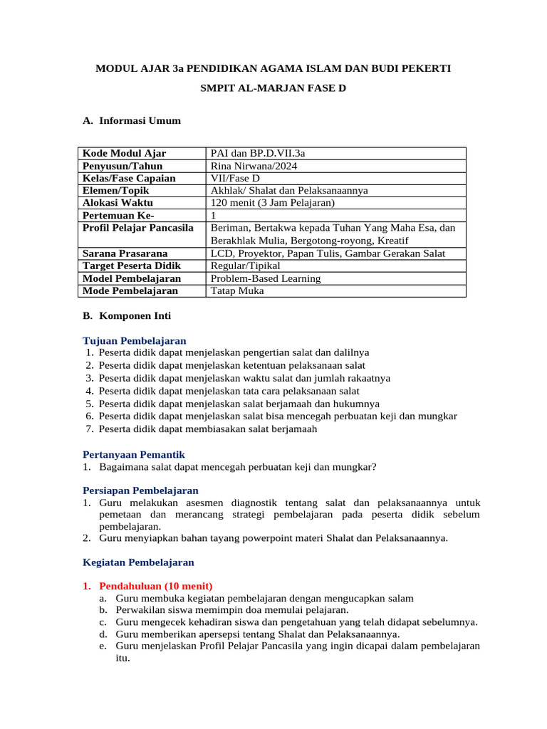 Modul Ajar Pai Dan BP SMP Kelas Vii Bab 3 | PDF | Karier & Perkembangan