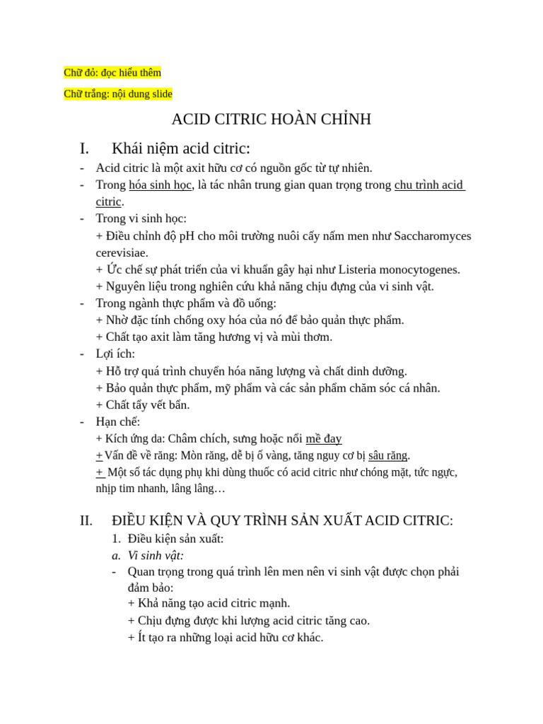 Acid Citric Hoàn Chỉnh | PDF