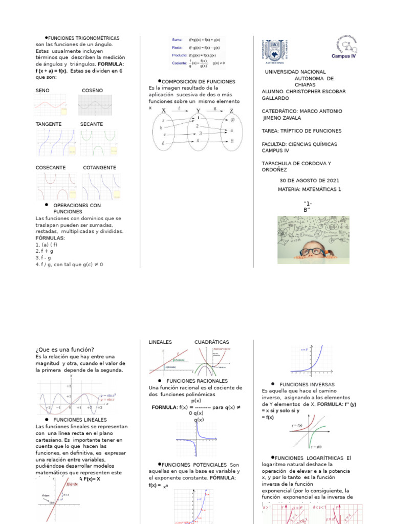 Triptico Funciones | PDF | Funciones trigonométricas | Objetos matemáticos