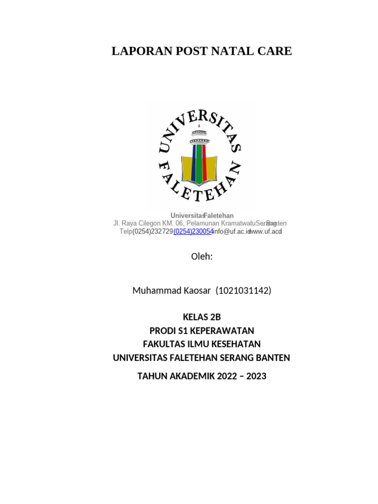 Laporan Post Natal Care: Oleh: Muhammad Kaosar (1021031142) | PDF