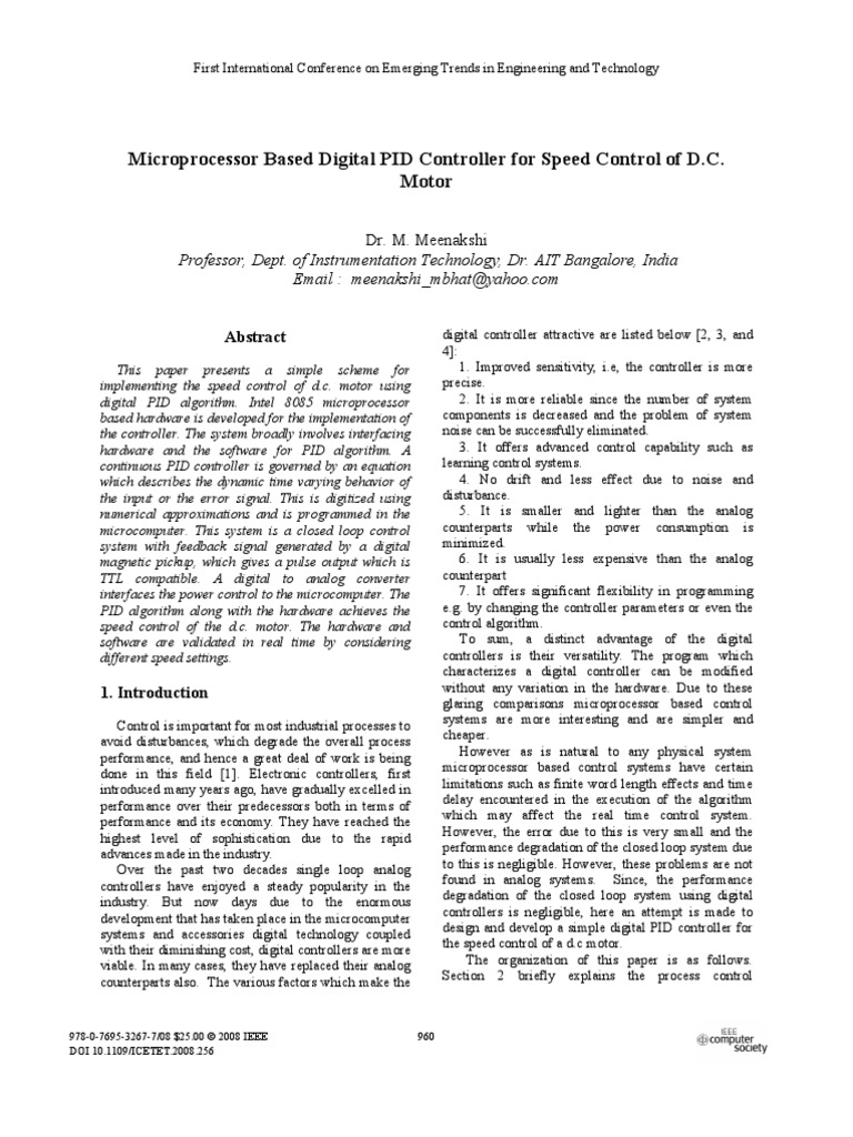 Microprocessor Based Digital PID Controller For Speed Control of D.C ...