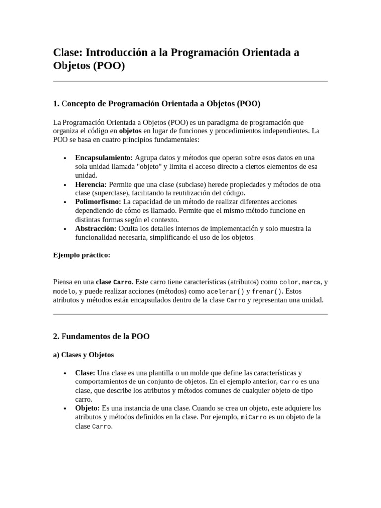 UNIDAD 2 Lenguaje de POO Caracteristicas | PDF | Objeto (informática ...