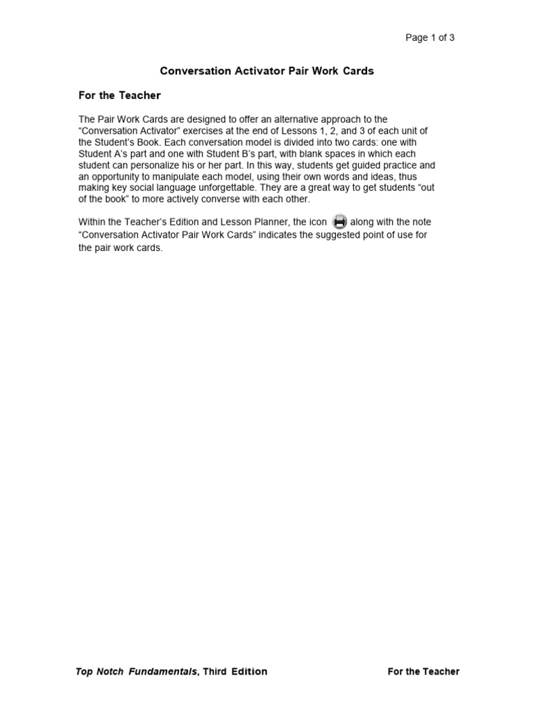 Conv Act Pair Work For The Teacher | PDF | Human Communication | Learning