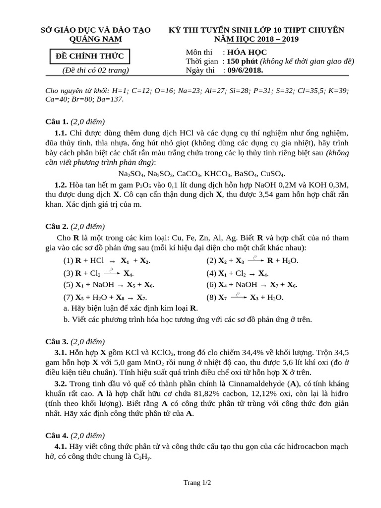 De Hoa - 10 Chuyen 2018-2019 | PDF