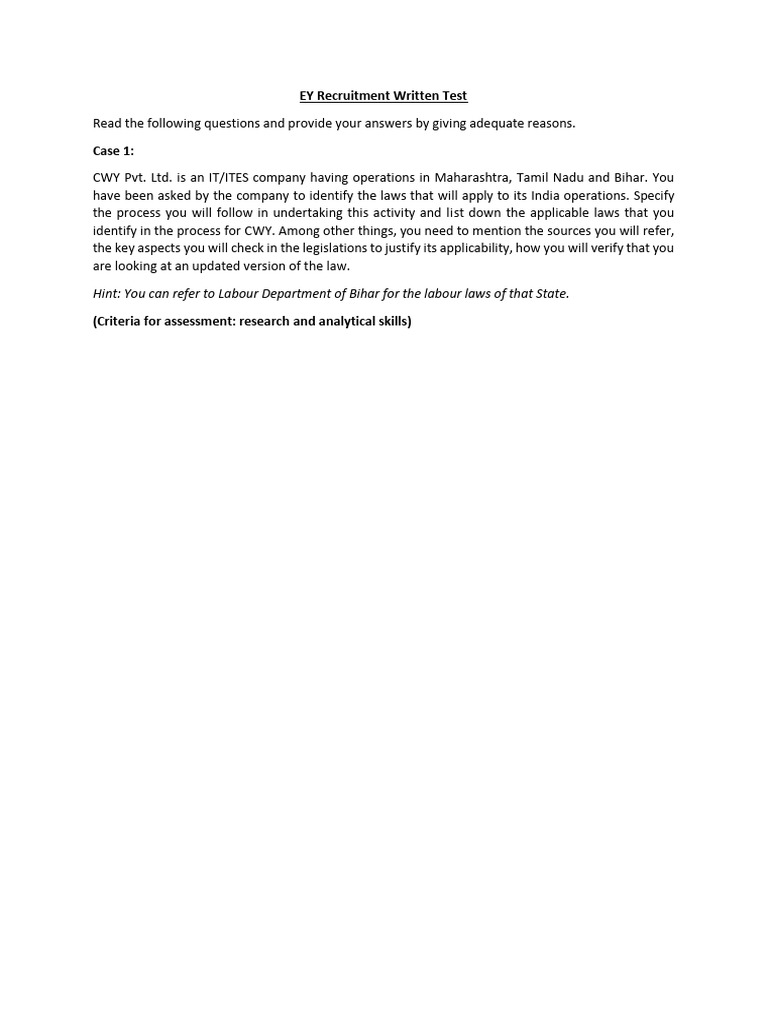 EY Recruitment Test: Legal Compliance Cases | PDF | Regulatory ...