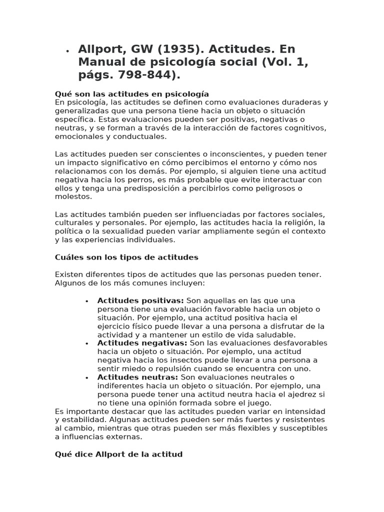 Tipos y Funciones de las Actitudes | PDF | Actitud (psicología ...