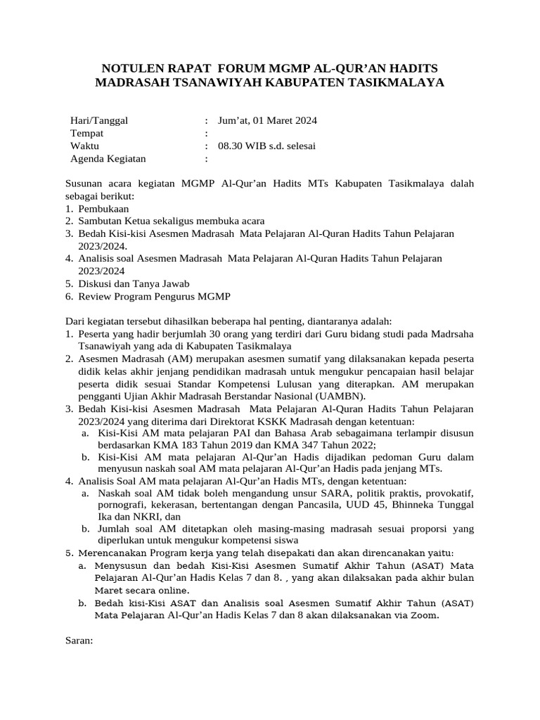 Notulen Rapat MGMP QH | PDF