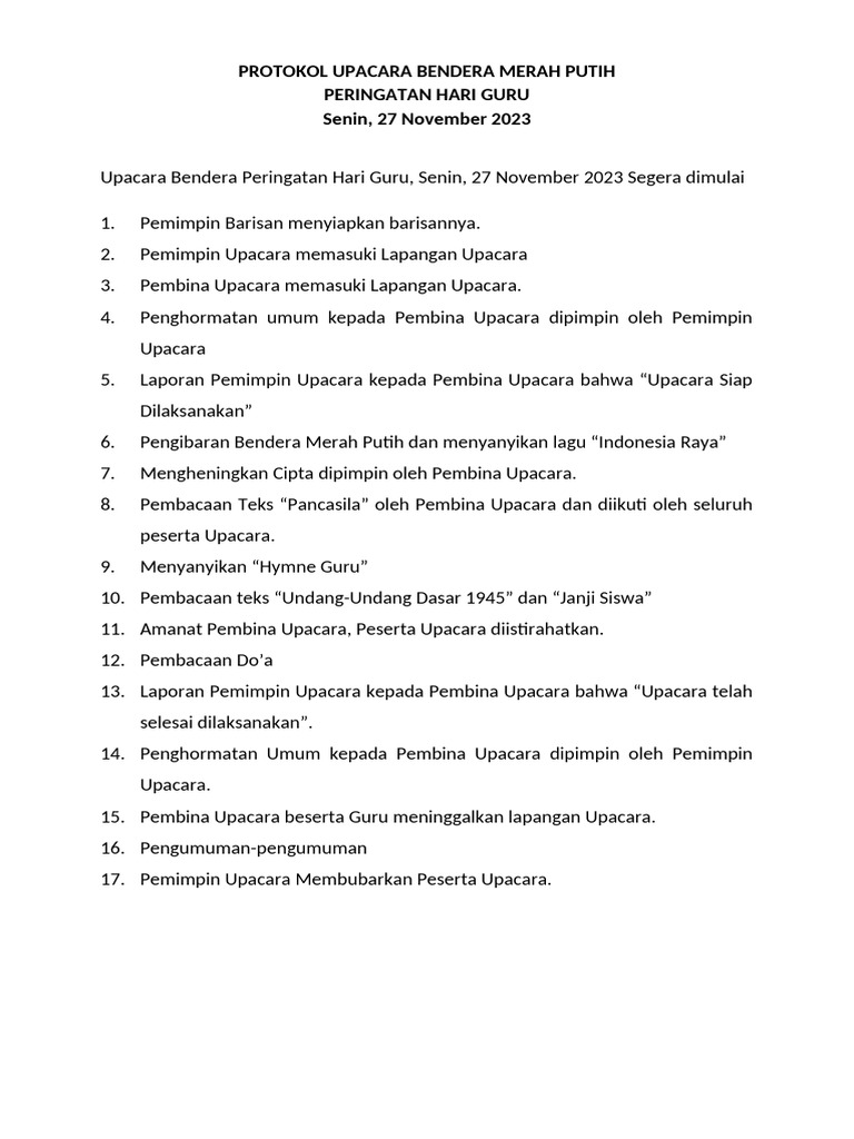 Protokol Upacara Bendera Merah Putih | PDF | Seni