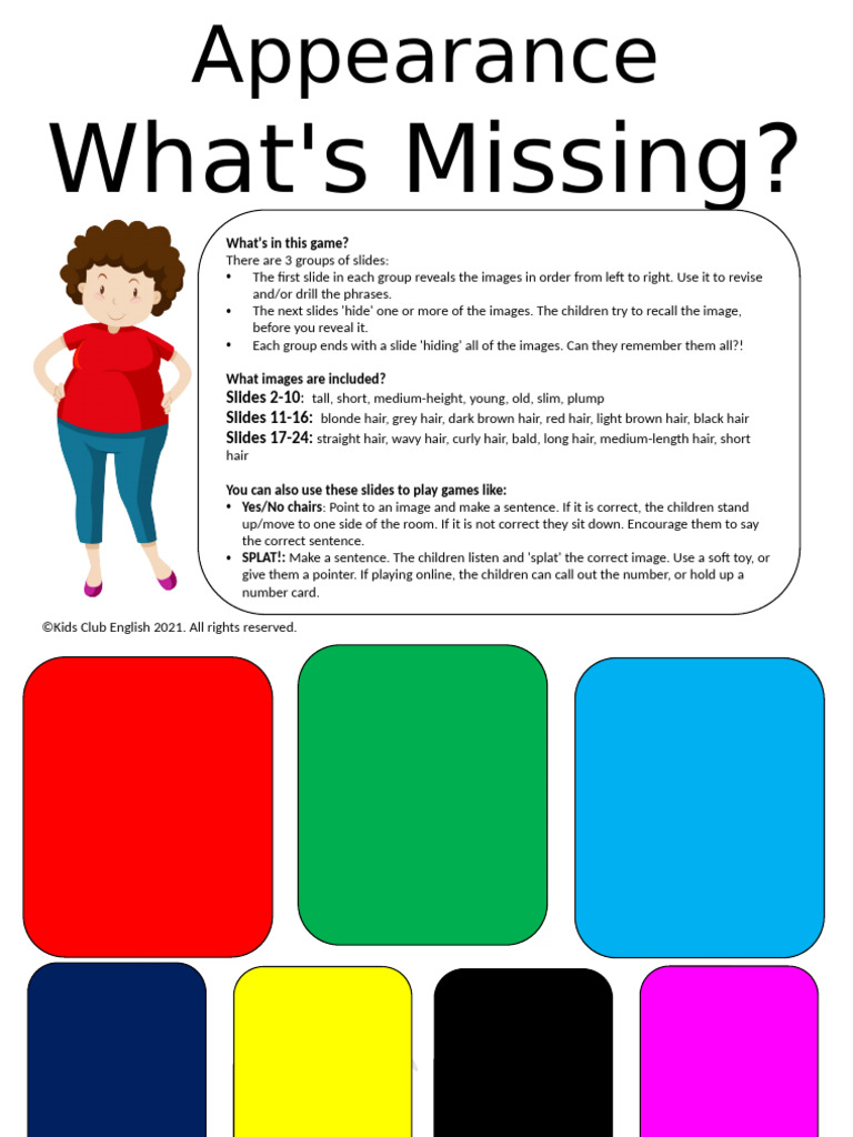 Appearance Whats Missing Powerpoint Games | PDF | Hair | Human Hair