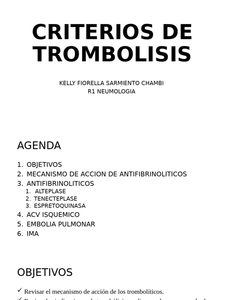 Criterios de Trombolisis | PDF | Carrera | Medicina CLINICA