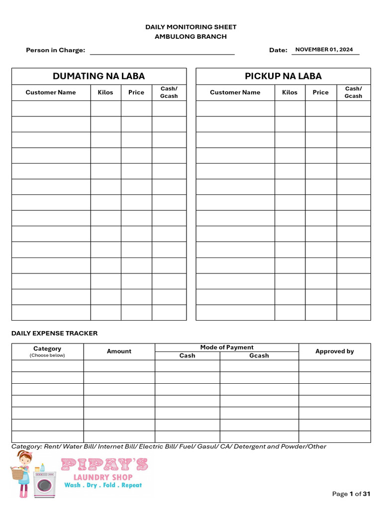 Daily Monitoring Sheet - Ambulong | PDF | Financial Services | Payments