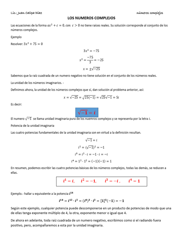 Los Numeros Complejos | PDF | Número complejo | Exponenciación