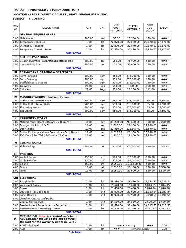 7-Storey Dormitory Costing Report | PDF | Hydraulic Engineering ...