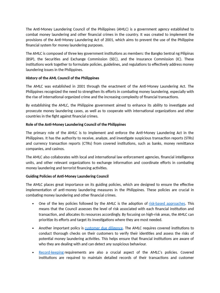 Amlc | PDF | Money Laundering | Terrorism Financing