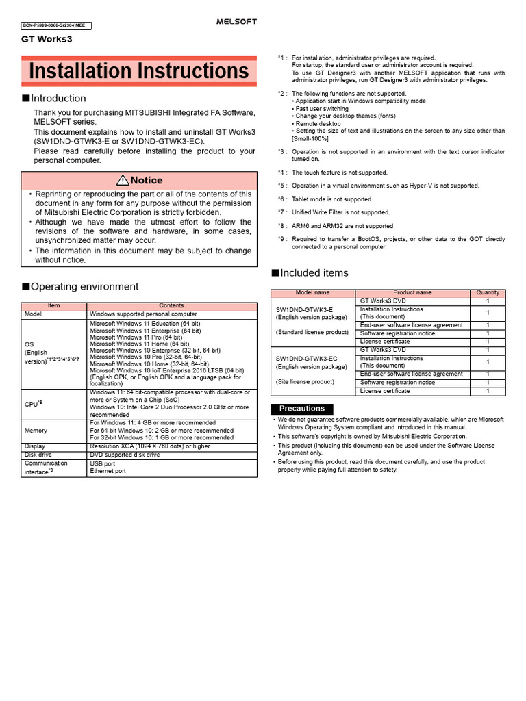 GT Works3 - Installation Instructions (SW1DND-GTWK3-E) | PDF | Installation (Computer Programs ...