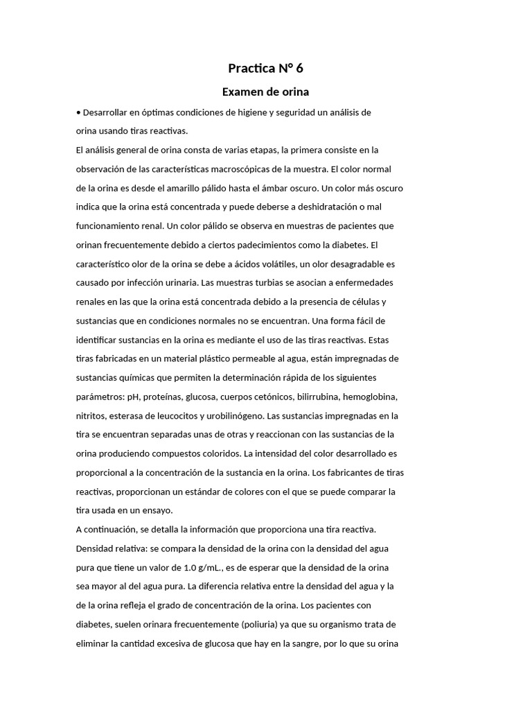Practica #6 Orina | PDF | Especialidades Medicas | Medicina CLINICA