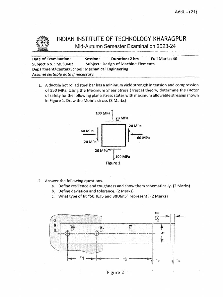 ME30602 - Design of Machine Elements - MA - 2023 | PDF