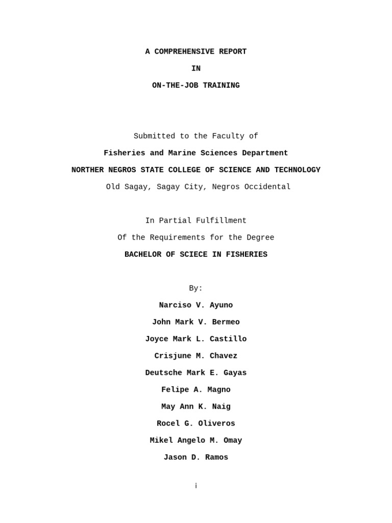 A Comprehensive Repor Front Page | PDF | Fish | Fish And Humans