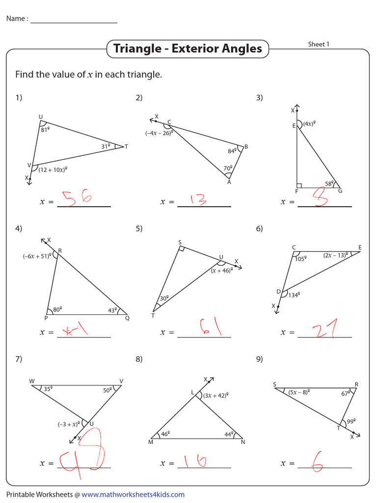 Triangle Sum and Exterior Angle WS Student | PDF | Triangle | Triangle ...