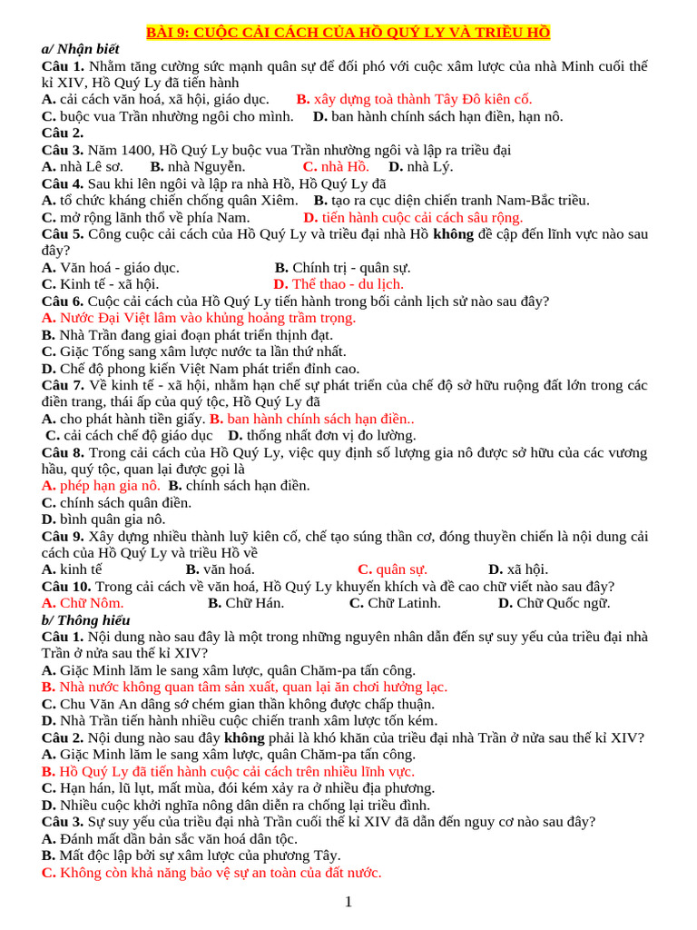 cau hỏi ôn tâp KT SỬ 11 CK2 | PDF