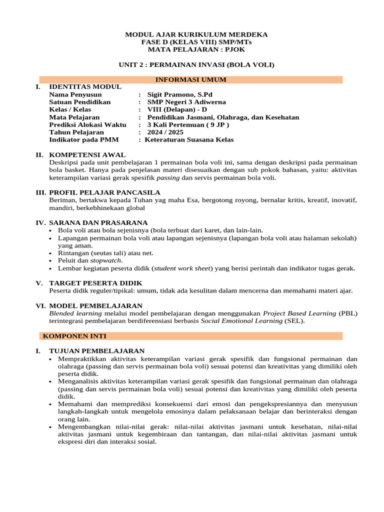 Modul Ajar PJOK PMM Sigit | PDF