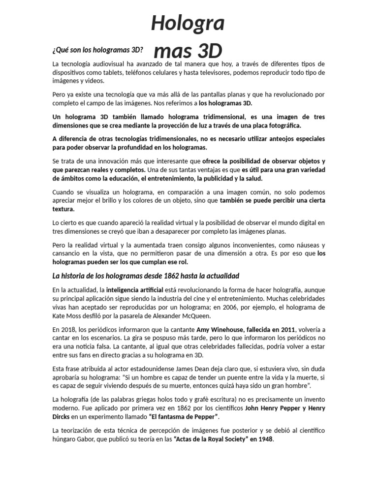 Hologramas 3D | PDF | Holografía
