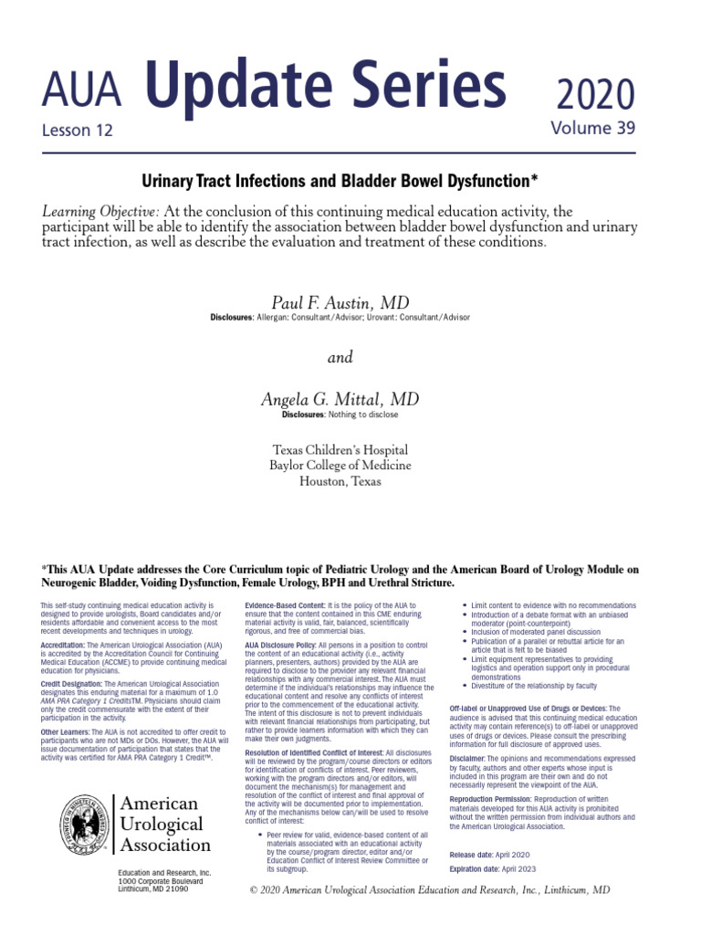 Urinary Tract Infections and Bladder Bowel Dysfunction | PDF | Urinary ...