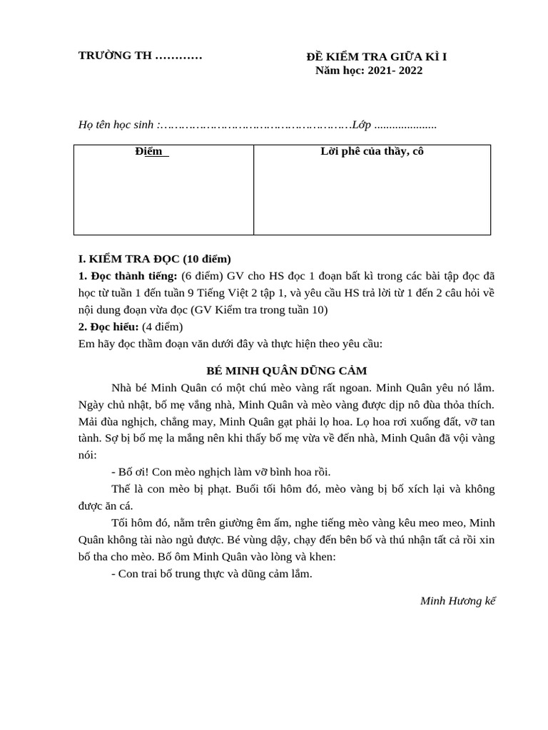 ĐỀ 6TV GK1 LỚP 2 KN | PDF