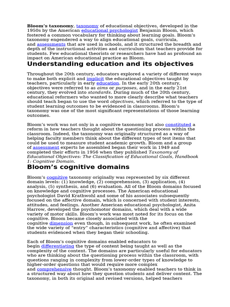 Bloom Cognitive Domain | PDF | Psychology | Liberal Arts Education