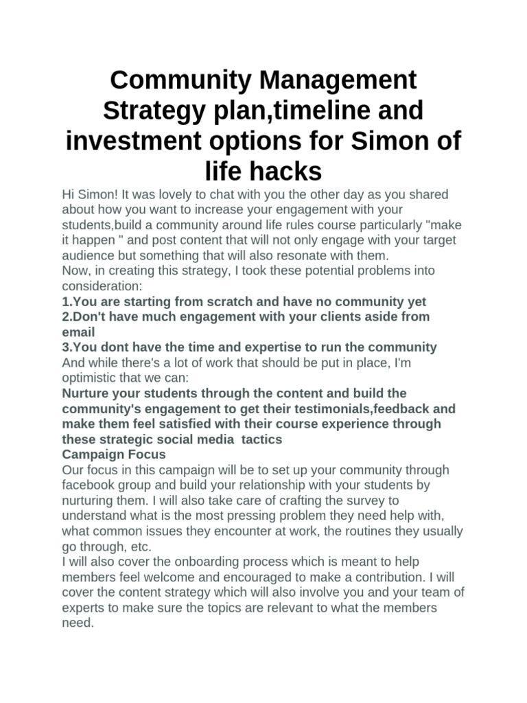 Community Management Plan | PDF | Goal | Performance Indicator