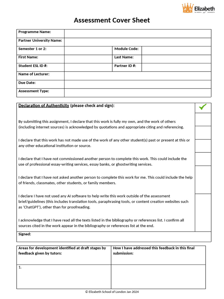 ESL Assessment Cover Sheet | PDF | Career & Growth | Social Science