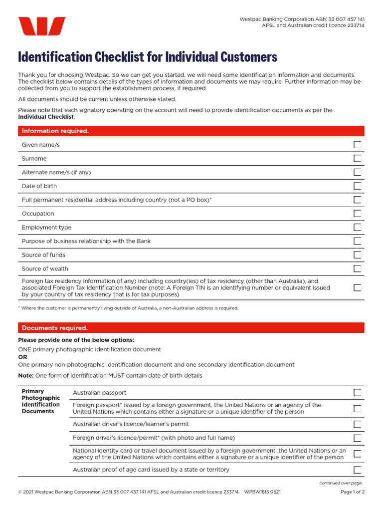 Checklist IndividualCustomers | PDF | Identity Document | Government ...
