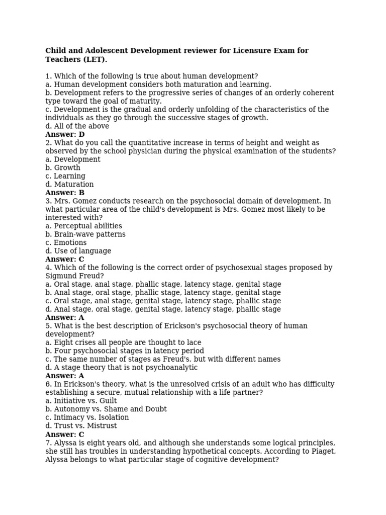 Child and Adolescent Development LET Reviewer | PDF | Learning | Thought