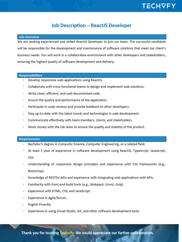 TVF - JD - Frontend Developer | PDF | Web Development | Software