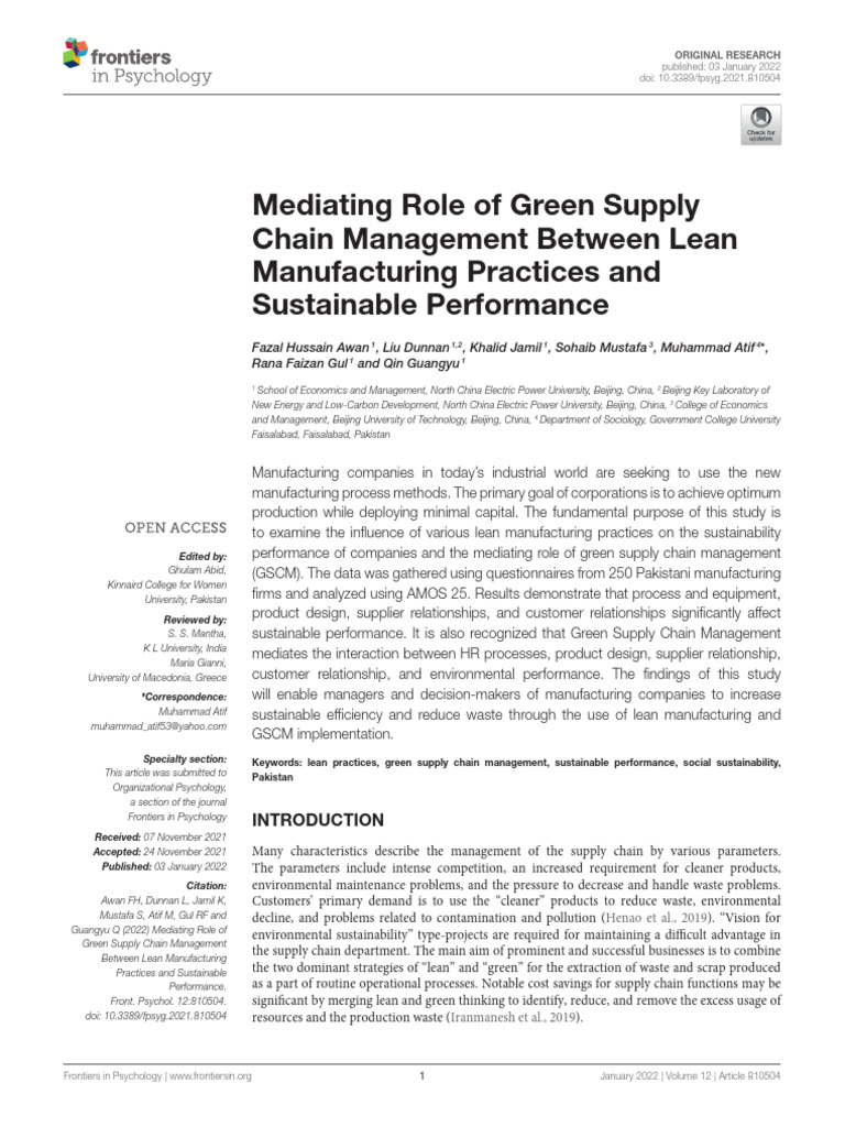 Mediating Role of Green Supply Chain Management Between Lean Manufacturing Practices and ...