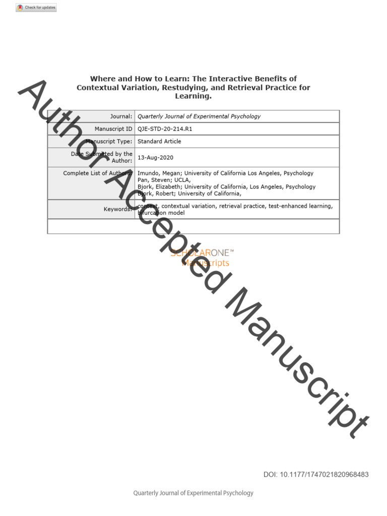 Peer Review Version: Author Accepted Manuscript | PDF | Student's T ...