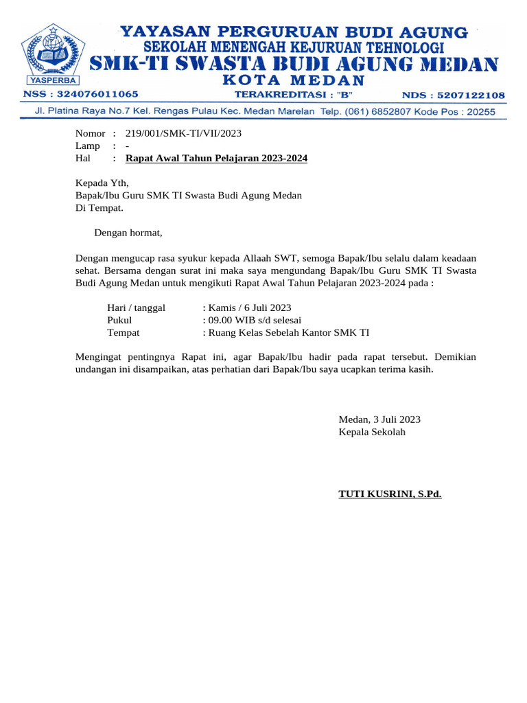 Surat Undangan Rapat Guru | PDF