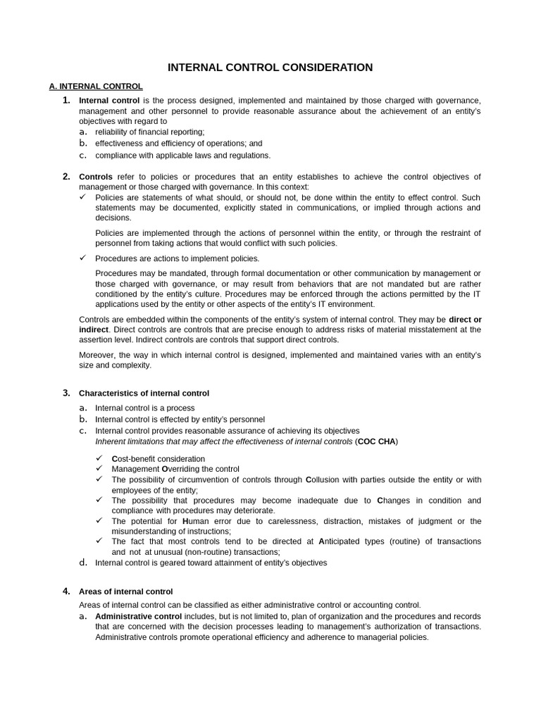 Internal Control Consideration | PDF | Internal Control | Audit