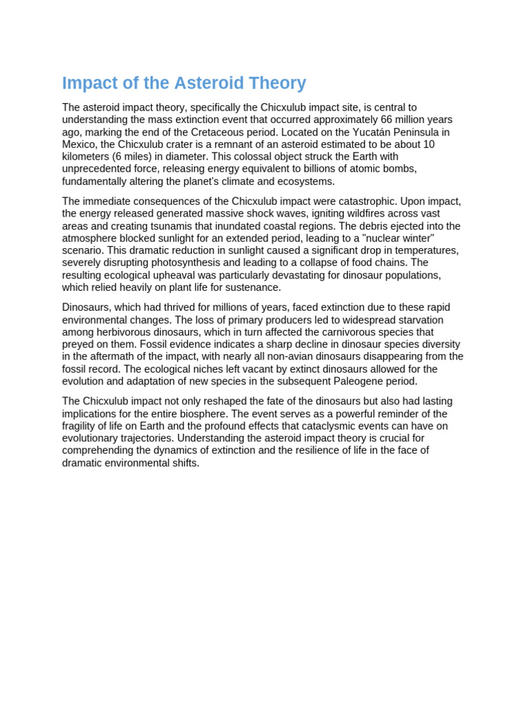 Impact of The Asteroid Theory | PDF | Science & Mathematics