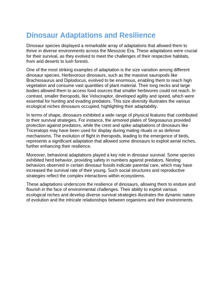 Dinosaur Adaptations and Resilience | PDF | Science & Mathematics