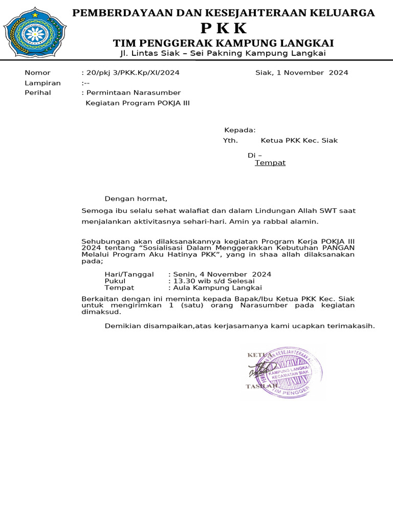 Surat Keluar PKK 20 | PDF