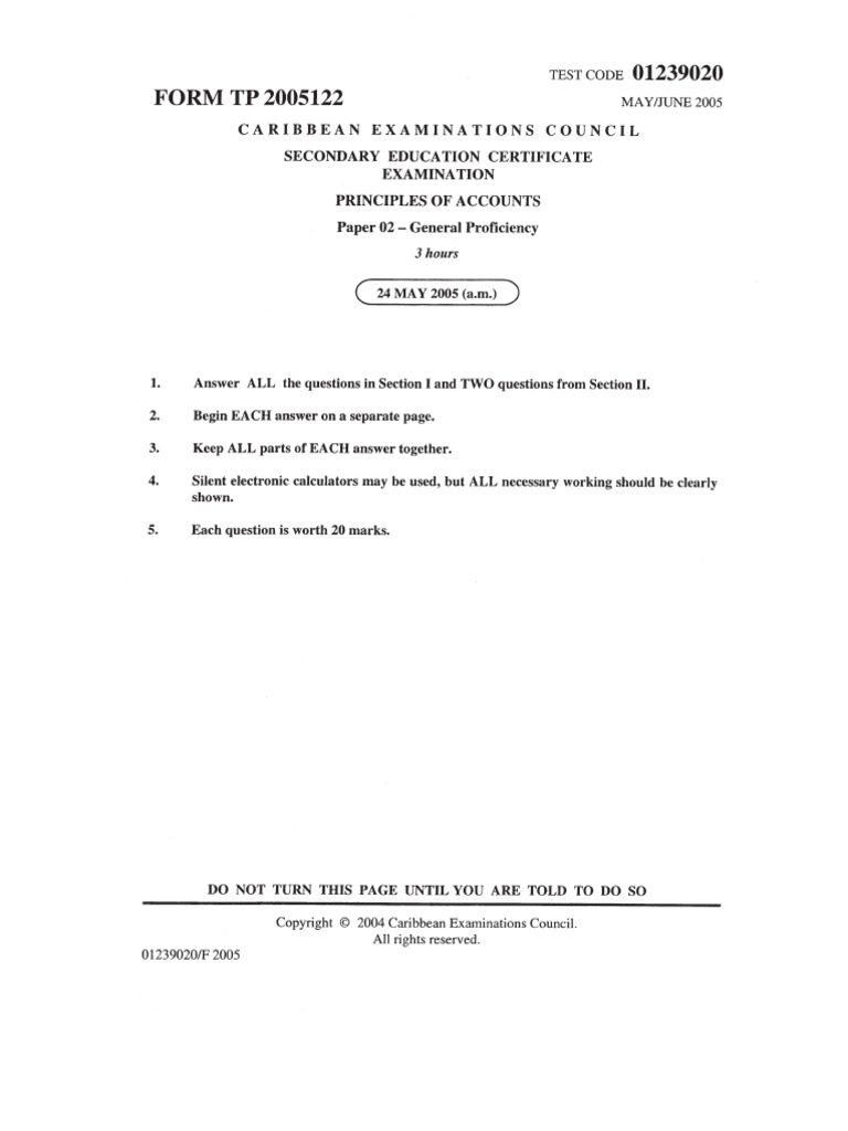 CSEC Principles of Accounts P2 2005 | PDF