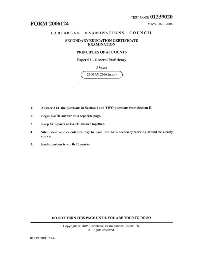 CSEC Principles of Accounts P2 2006 | PDF