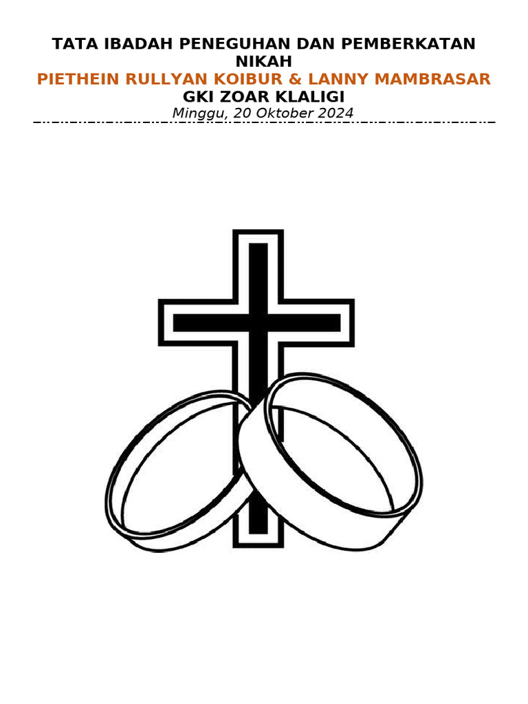 Tata Ibadah Peneguhan Dan Pemberkatan Nikah Piet Dan Lanny | PDF