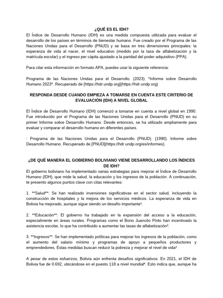 ¿Qué Es El Idh? | PDF | Índice de Desarrollo Humano | Programa de las ...