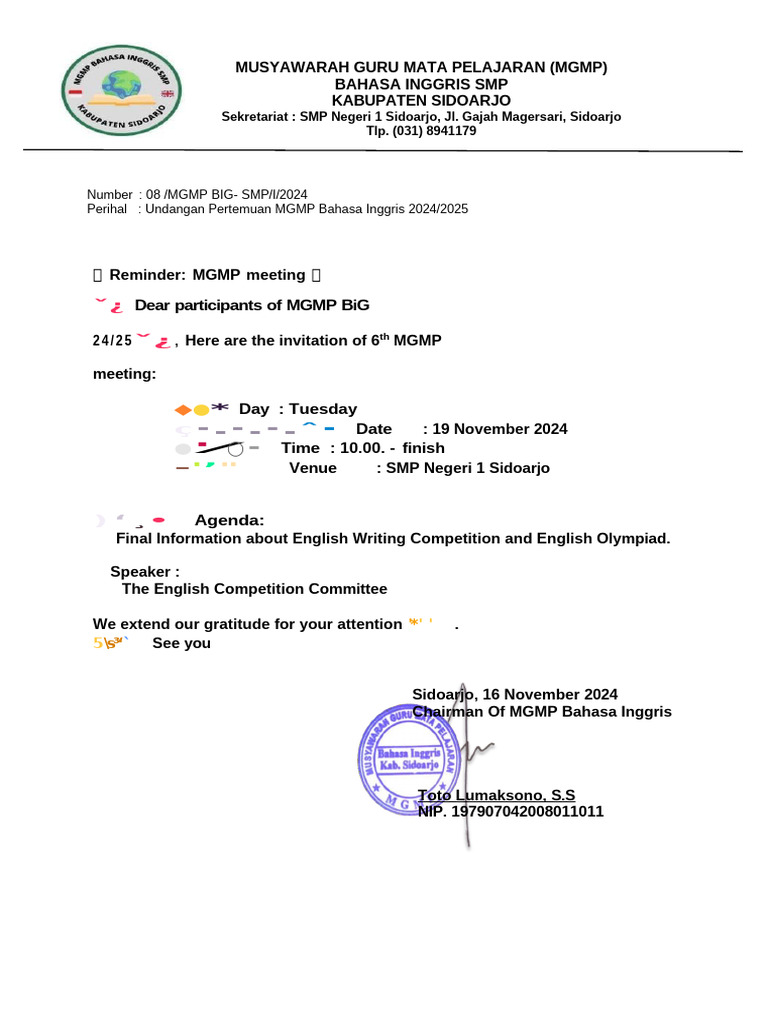 Undangan Pertemuan Ke-6 MGMP | PDF