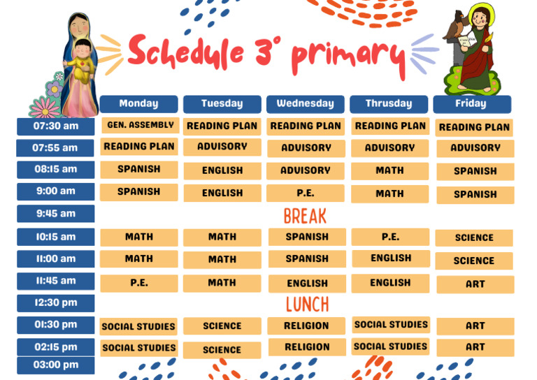 3rd Grade Weekly Class Schedule | PDF