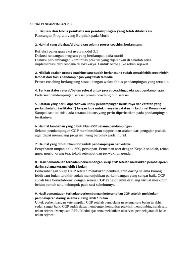 Jurnal Pendampingan & RTL Pi.5 LMS | PDF | Karier & Perkembangan | Bisnis