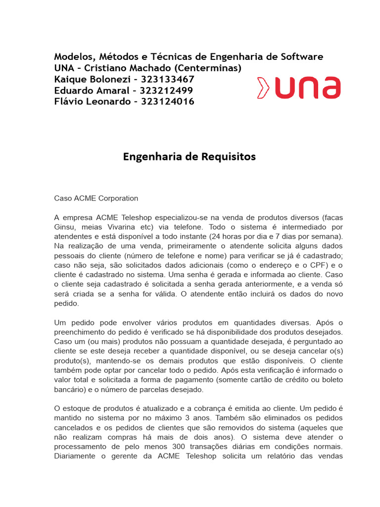 Engenharia de Software: Requisitos ACME | PDF | Informática