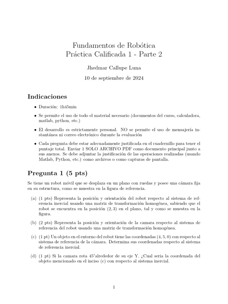 PC1 - Fundamentos - de - Robotica - Parte 2 | PDF | Rotación | Euclides